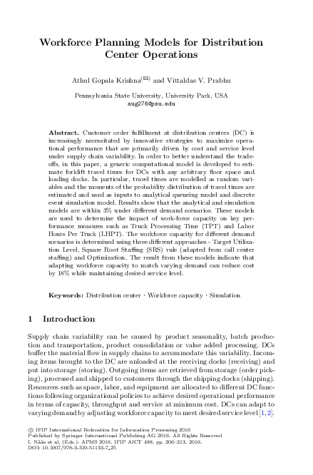 (PDF) Workforce Planning Models for Distribution Center Operations