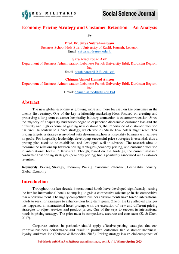 (PDF) Economy Pricing Strategy and Customer Retention -An Analysis