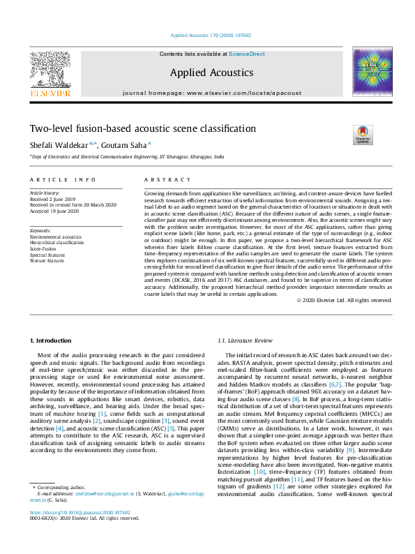 Pdf Two Level Fusion Based Acoustic Scene Classification