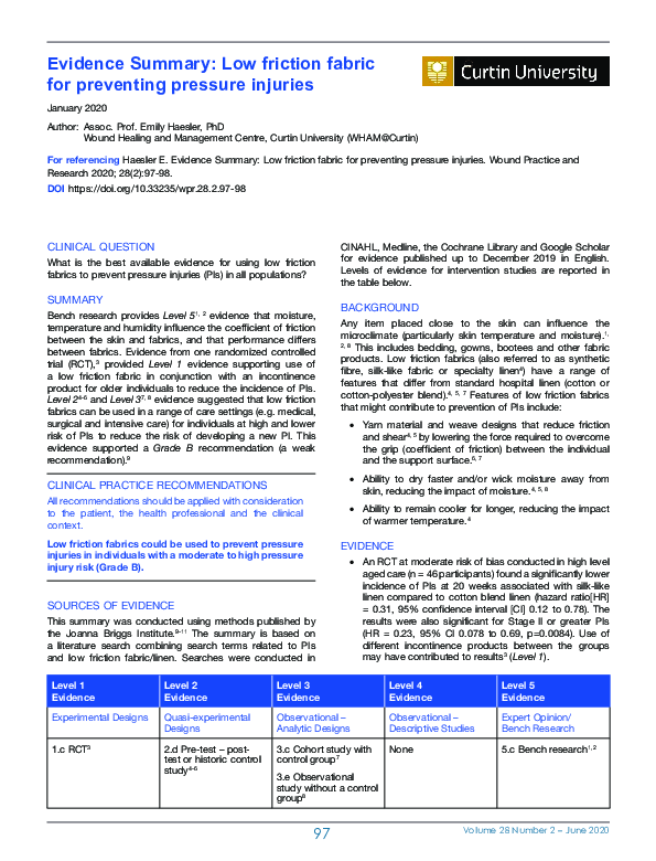 (PDF) Evidence Summary: Low friction fabric for preventing pressure ...