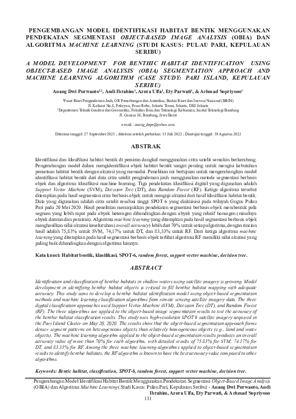 (PDF) Pengembangan Model Identifikasi Habitat Bentik Menggunakan ...