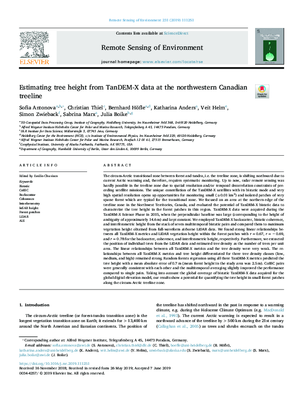 (PDF) Estimating tree height from TanDEM-X data at the northwestern ...