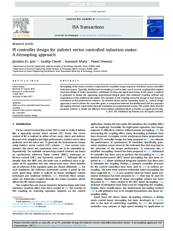 Pdf Pi Controller Design For Indirect Vector Controlled Induction