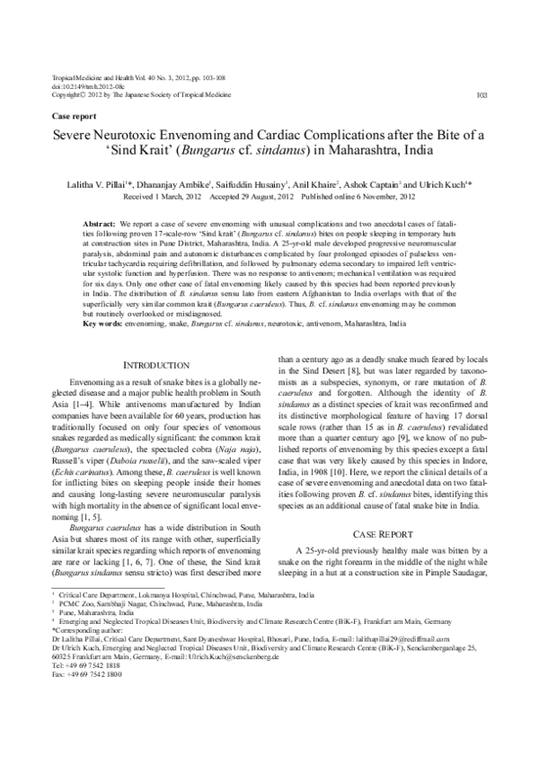 (PDF) Severe Neurotoxic Envenoming and Cardiac Complications after the ...
