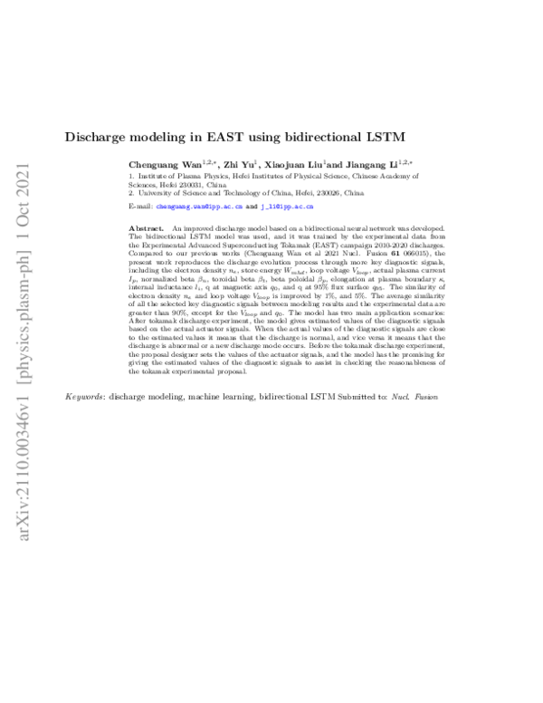 (PDF) Discharge modeling in EAST using bidirectional LSTM