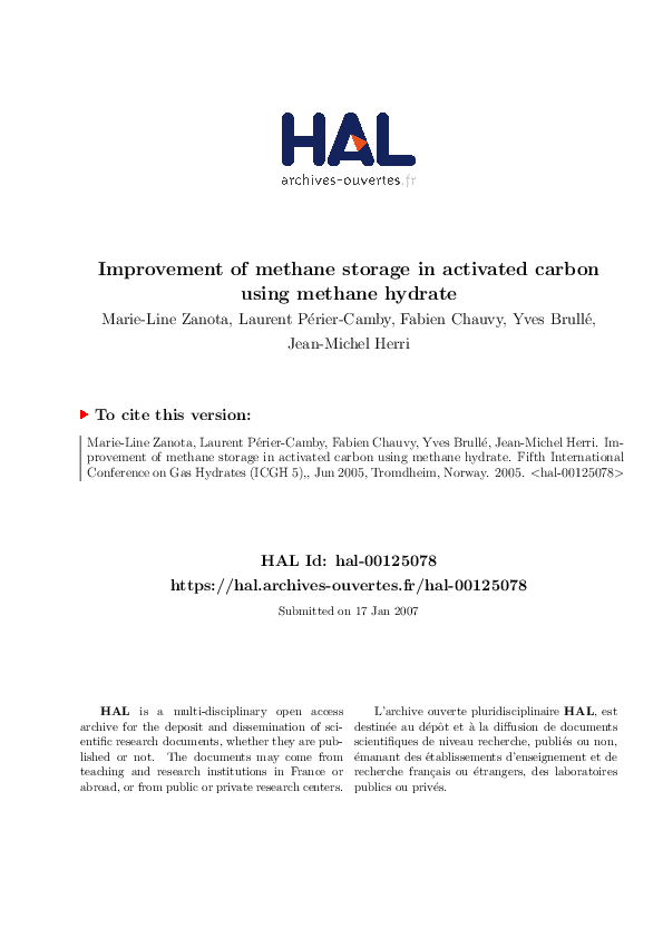 (PDF) Improvement of methane storage in activated carbon using methane ...