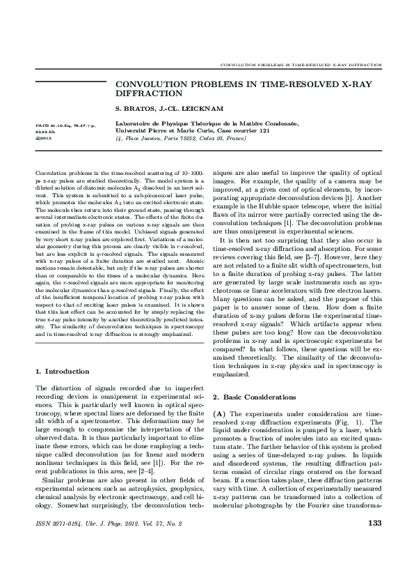 (PDF) Convolution Problems in Time-Resolved X-Ray Diffraction