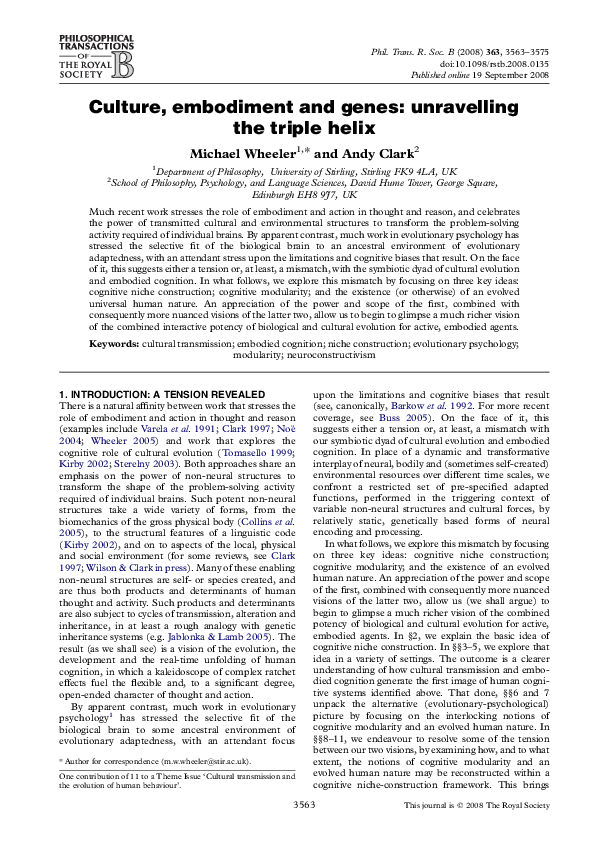 (PDF) Culture, embodiment and genes: unravelling the triple helix