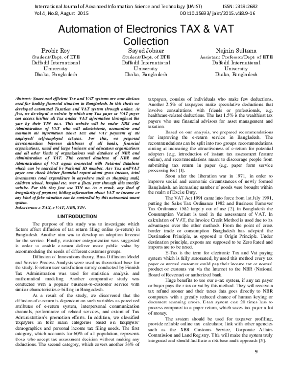 (PDF) Automation of Electronics TAX and VAT Collection