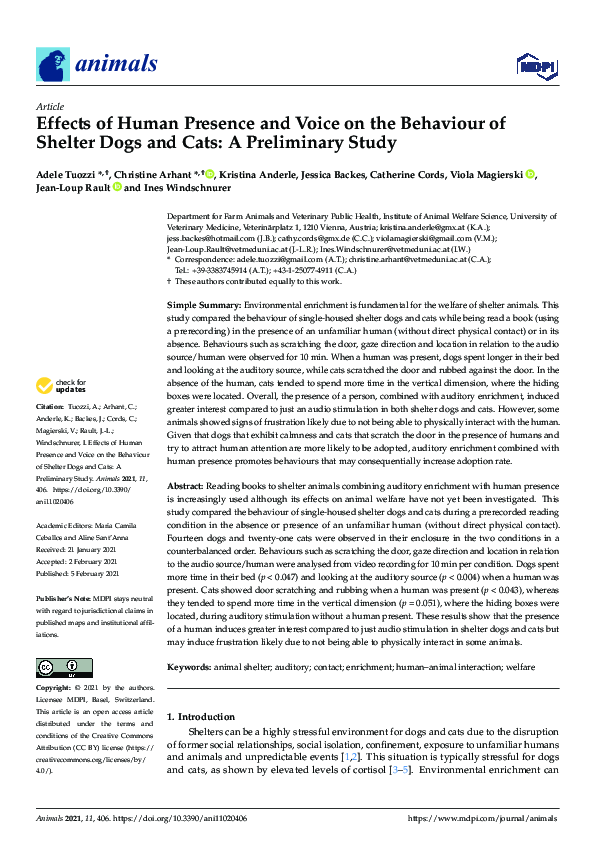 (PDF) Effects of Human Presence and Voice on the Behaviour of Shelter ...