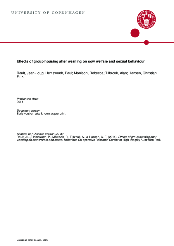 (PDF) Effects of group housing after weaning on sow welfare and sexual ...