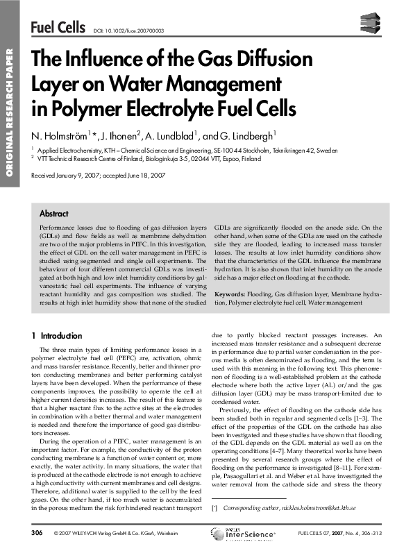 (PDF) GDL Effects on Water Management in PEFCs