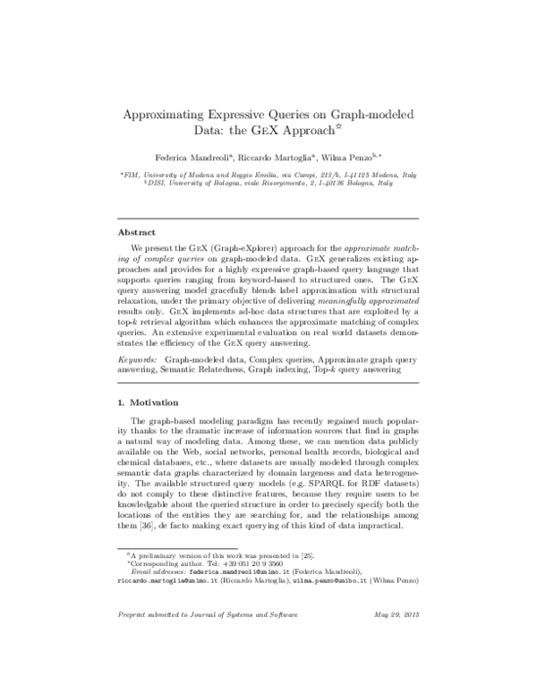 Pdf Approximating Expressive Queries On Graph Modeled Data The Gexapproach