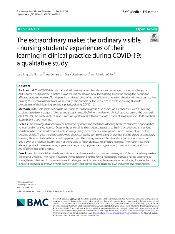 (PDF) Nursing Students' Clinical Learning in COVID-19