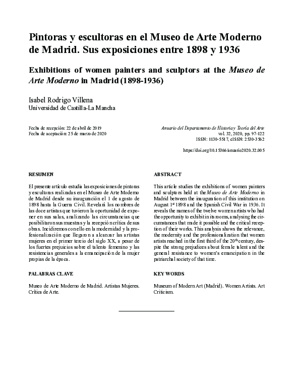 (PDF) Pintoras y escultoras en el Museo de Arte Moderno de Madrid. Sus exposiciones entre 1898 y ...