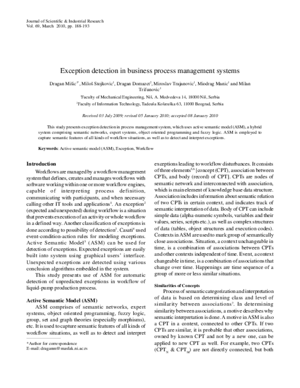 (PDF) Exception detection in business process management systems