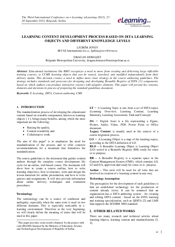 (PDF) Learning content development process based on dita learning objects and different ...