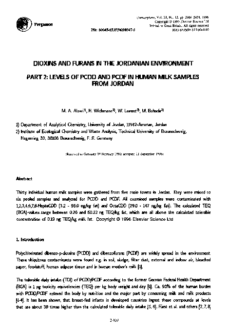 (PDF) Dioxins and furans in the Jordanian environment part 2: Levels of ...