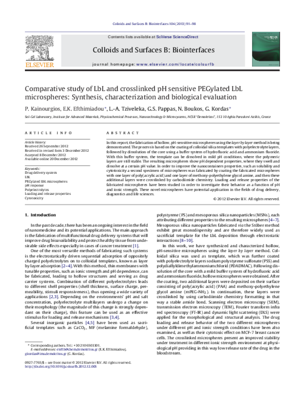 (PDF) Comparative study of LbL and crosslinked pH sensitive PEGylated ...