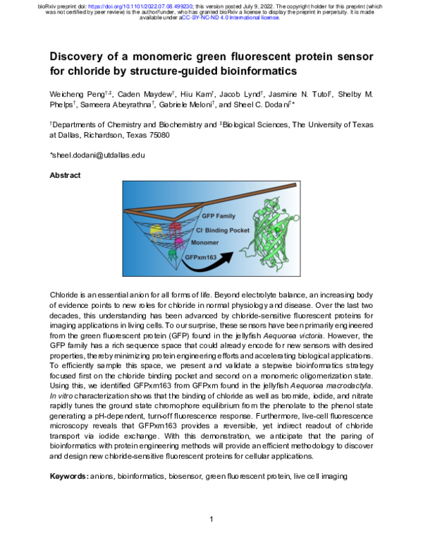 (PDF) Discovery of a monomeric green fluorescent protein sensor for ...