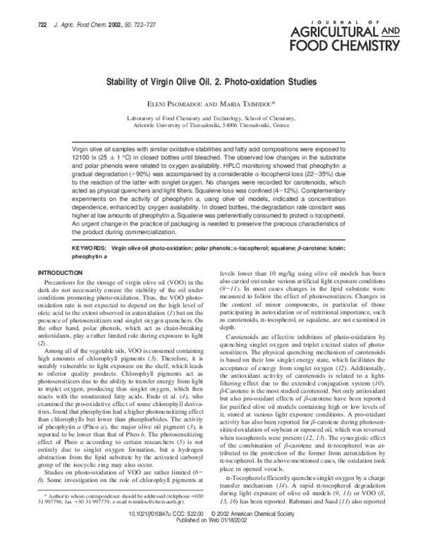 (PDF) Stability of Virgin Olive Oil. 2. Photo-oxidation Studies