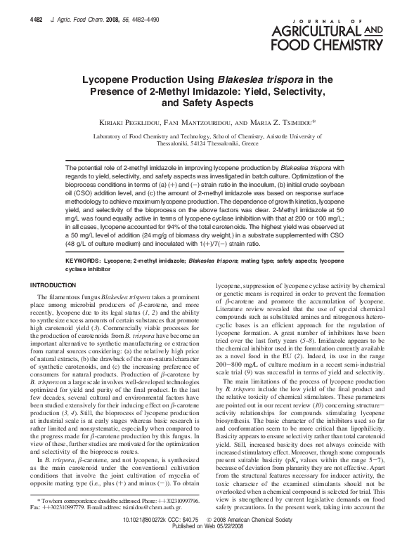 (PDF) Lycopene Production Using Blakeslea trispora in the Presence of 2 ...