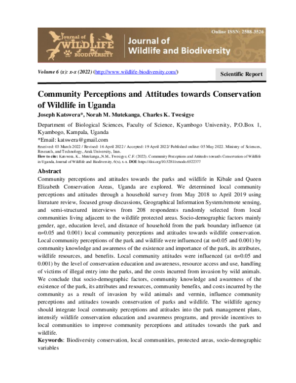 (PDF) Community Perceptions and Attitudes towards Conservation of ...