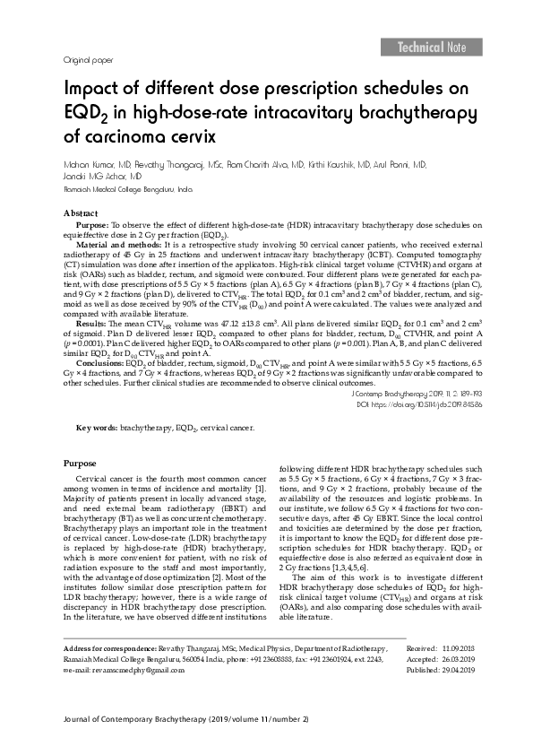 (PDF) Impact of different dose prescription schedules on EQD2 in high ...