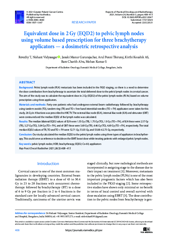 (PDF) Equivalent dose in 2 Gy (EQD2) to pelvic lymph nodes using volume ...