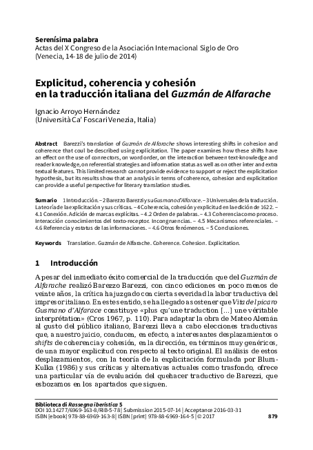 (PDF) Explicitud, coherencia y cohesión en la traducción italiana del ...