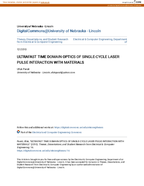 (PDF) Ultrafast time domain optics of single-cycle laser pulse interaction with materials | Ufuk ...