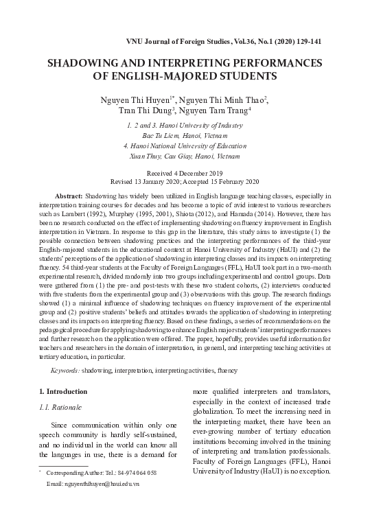 (PDF) Shadowing and Interpreting Performances of English-Major Students