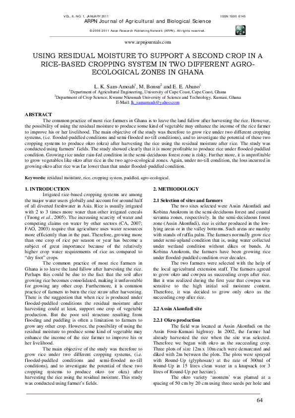 (PDF) ARPN Journal of Agricultural and Biological Science USING RESIDUAL MOISTURE TO SUPPORT A ...