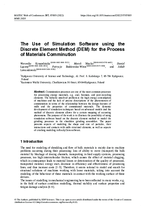 Pdf The Use Of Simulation Software Using The Discrete Element Method Dem For The Process Of