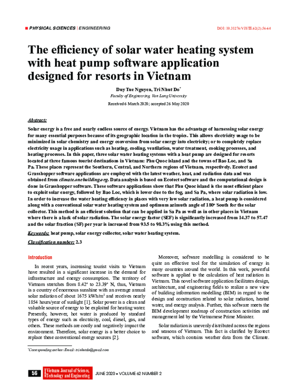 (PDF) The efficiency of solar water heating system with heat pump ...