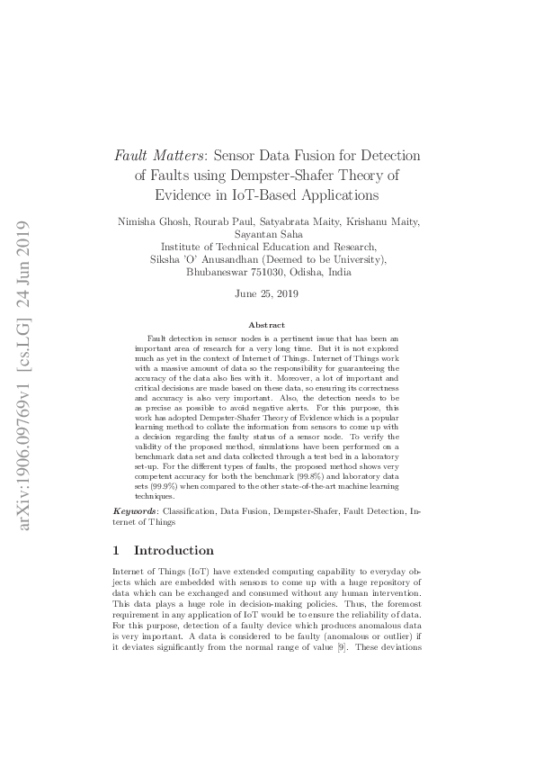 (PDF) Fault Matters: Sensor data fusion for detection of faults using Dempster–Shafer theory of ...