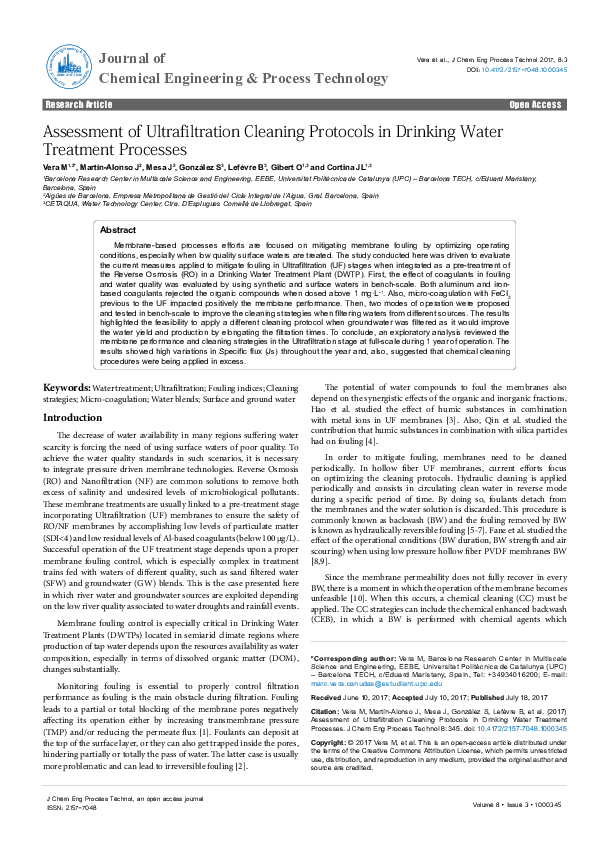 (PDF) Assessment of Ultrafiltration Cleaning Protocols in Drinking ...