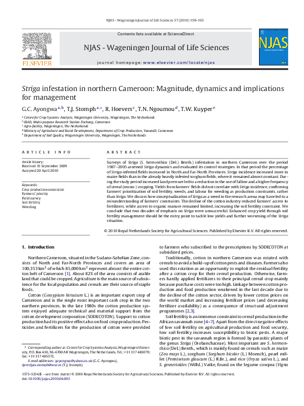(PDF) Striga infestation in northern Cameroon: Magnitude, dynamics and ...