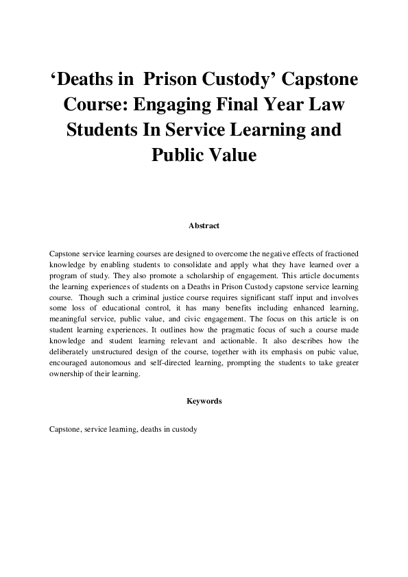(PDF) “Deaths in Prison Custody” Capstone Course: Engaging Final-Year Law Students In Service ...
