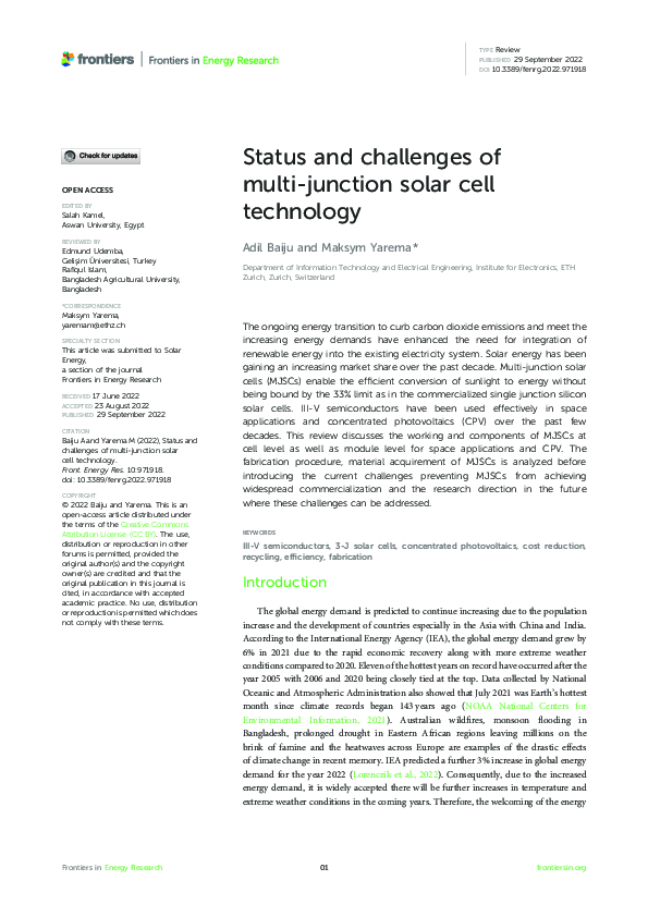 (PDF) Status and challenges of multi-junction solar cell technology