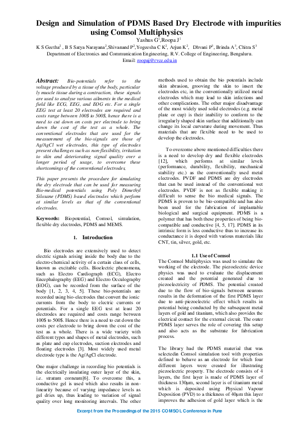 (PDF) Design and Simulation of PDMS Based Dry Electrode with impurities using Comsol Multiphysics