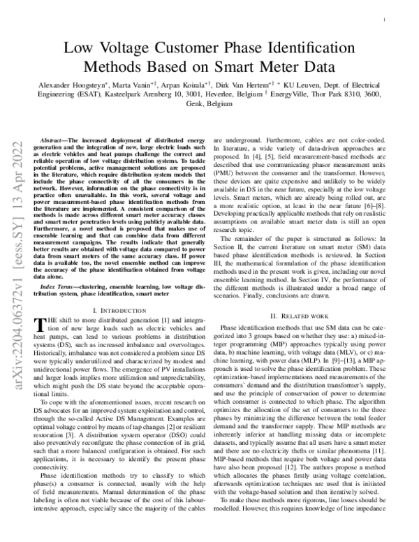 (PDF) Low voltage customer phase identification methods based on smart meter data