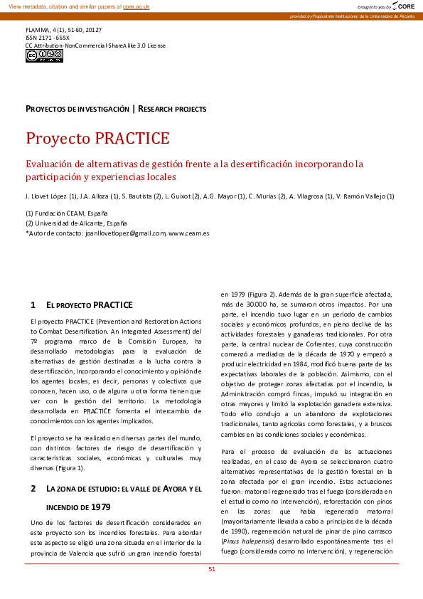 (PDF) Proyecto PRACTICE: Evaluación de alternativas de gestión frente a la desertificación ...