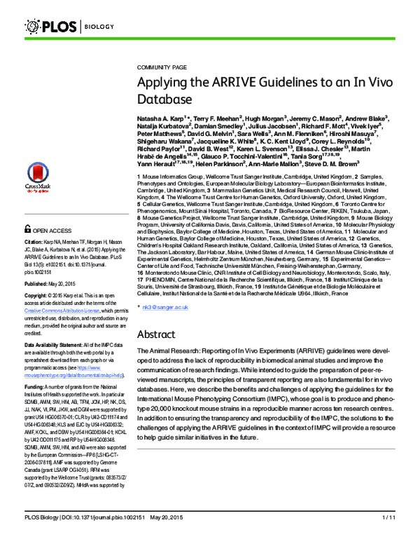 (PDF) Applying the ARRIVE Guidelines to an In Vivo Database