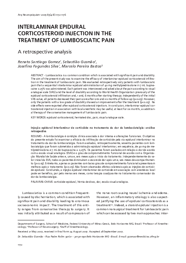 (PDF) Interlaminar epidural corticosteroid injection in the treatment ...