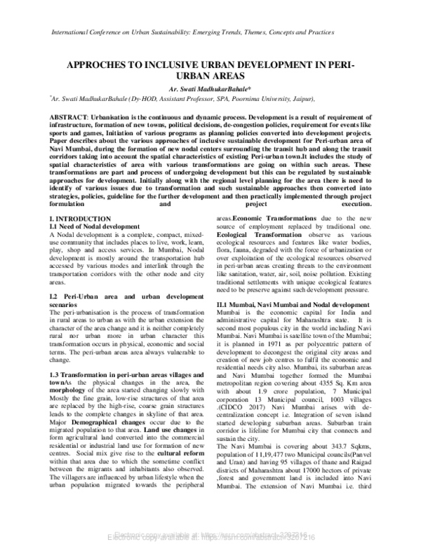 (PDF) APPROCHES TO INCLUSIVE URBAN DEVELOPMENT IN PERI-URBAN AREAS
