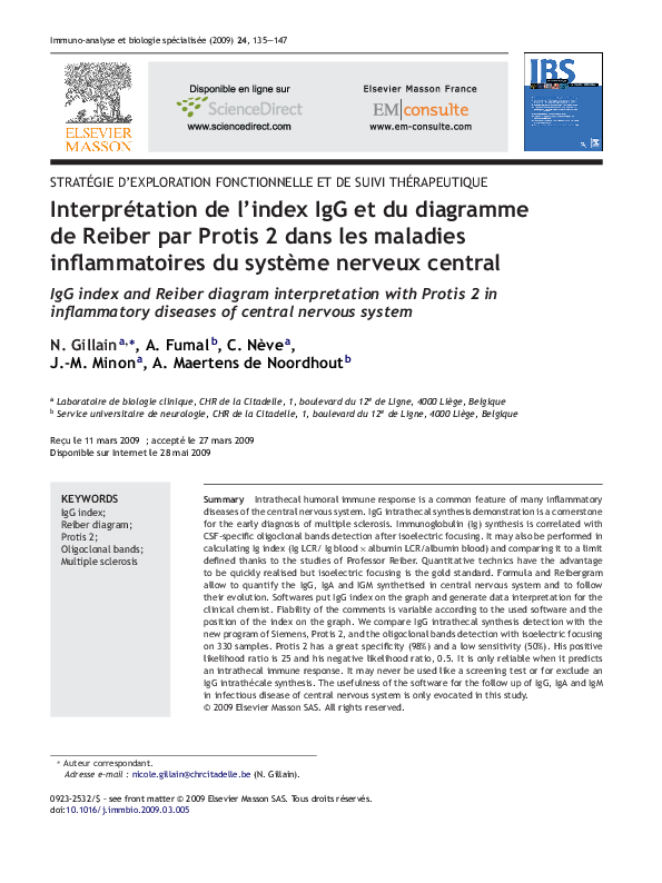 (PDF) Interprétation de l’index IgG et du diagramme de Reiber par ...
