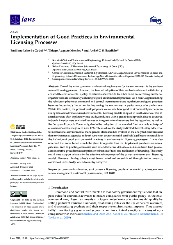 (PDF) Implementation of Good Practices in Environmental Licensing Processes