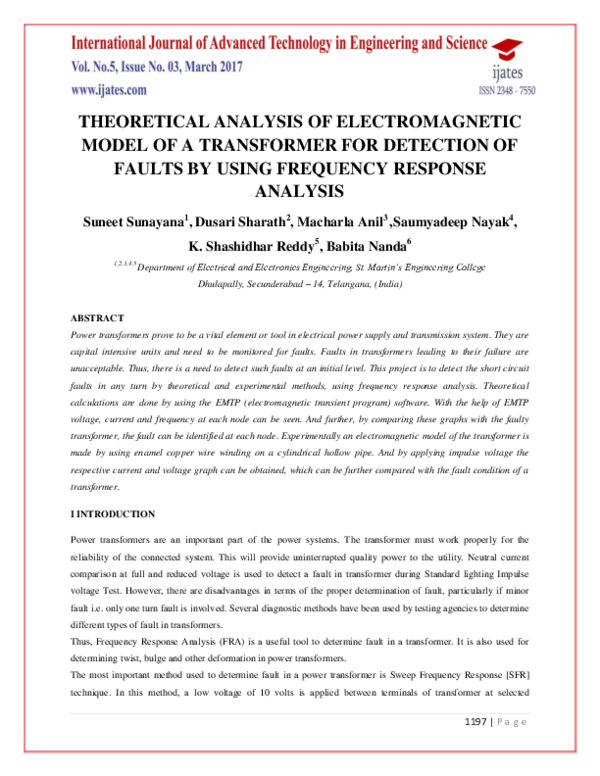 (PDF) Fault Detection in Transformers Using Frequency Response Analysis