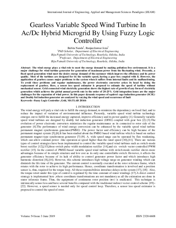 Pdf Gearless Variable Speed Wind Turbine In Acdc Hybrid Microgrid By Using Fuzzy Logic Controller